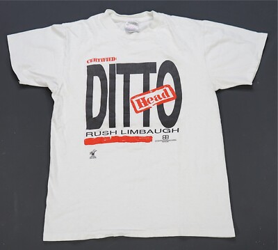 Rare Vintage Rush Limbaugh Certified Ditto Head T Shirt 80s 90s Radio White SZ M | eBay