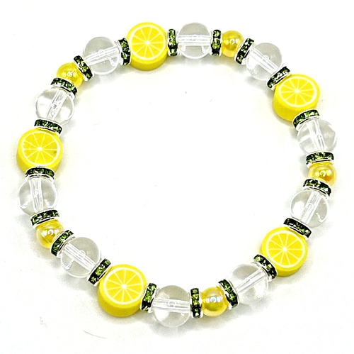 7" Yellow LEMON Slice STRETCH Bracelet with Clay, Glass & Rhinestone ...