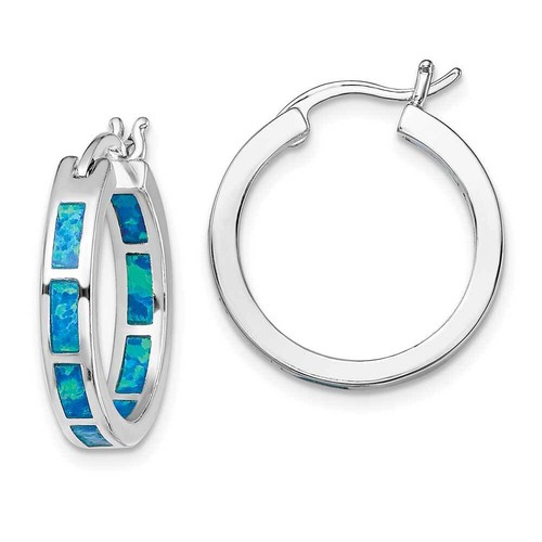 Sterling Silver Rhodium-plated Blue Created Opal In/Out Hoops 0.79 ...