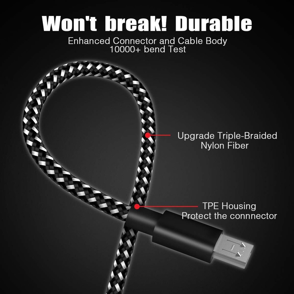 Micro USB to USB A Cable Android Charger Braided Cord For Samsung ...