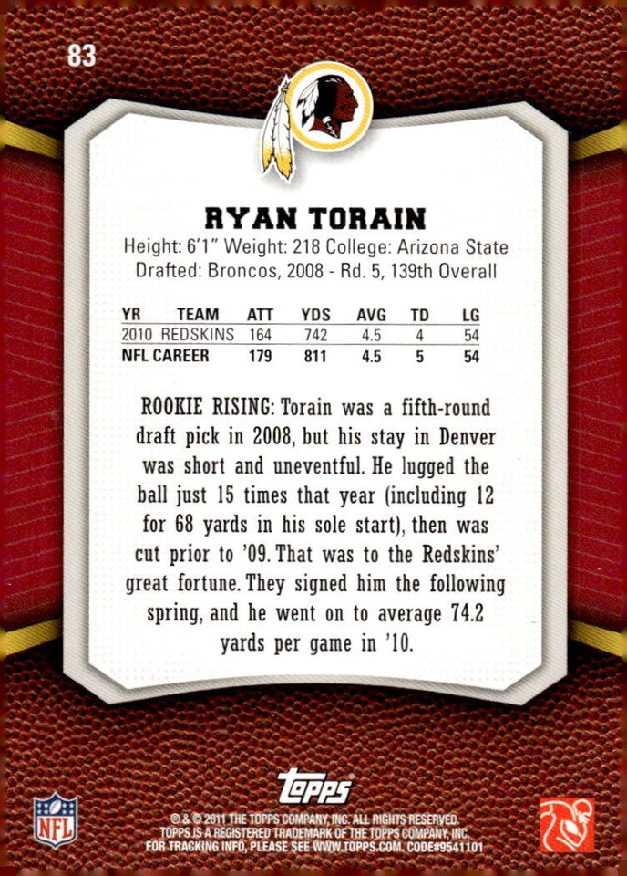 2011 Topps Rising Rookies #83 Ryan Torain | eBay