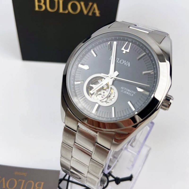 Bulova Surveyor Classic Automatic Black Steel Watch Men 96A270 ...