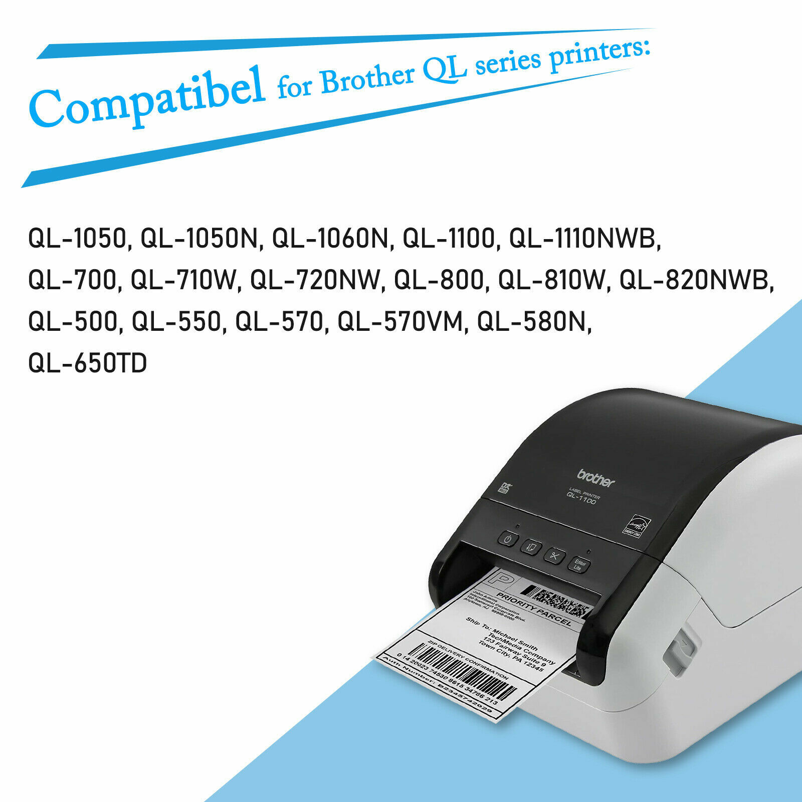 Compatible for Brother QL-1100 DK1201 DK11201 Address 400 Labels 1-1/7 ...