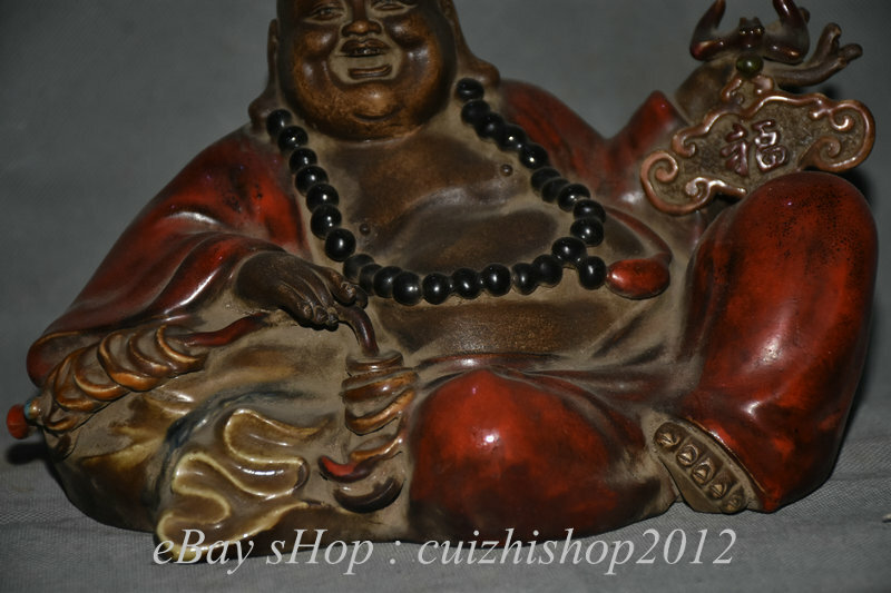 10" Old China Wucai Porcelain Feng Shui Happy Laugh Maitreya Buddha ...