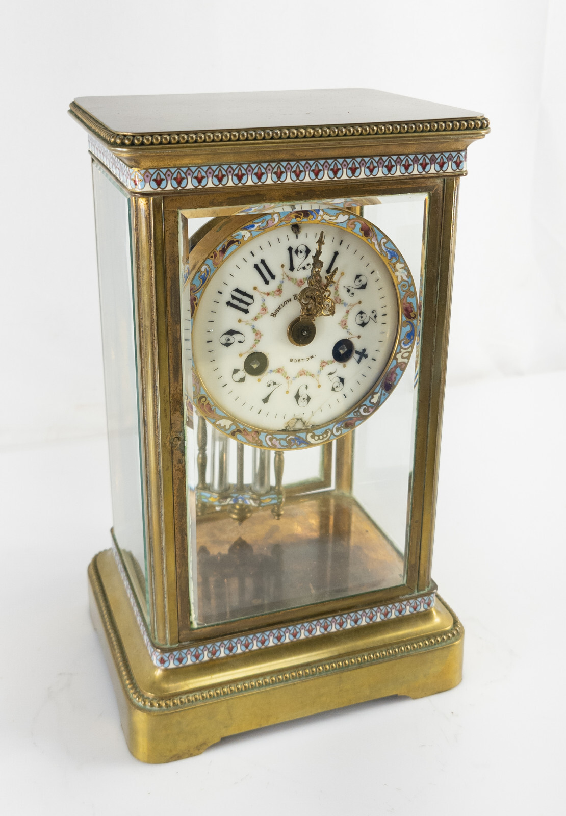 Antique French Bronze Champleve Enamel Crystal Regulator Clock Bigelow ...