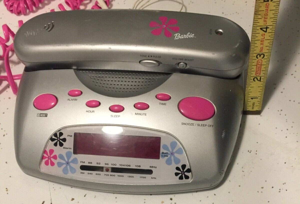 Mattel Barbie Telephone, Radio, Alarm Clock Gray and Pink Tested | eBay