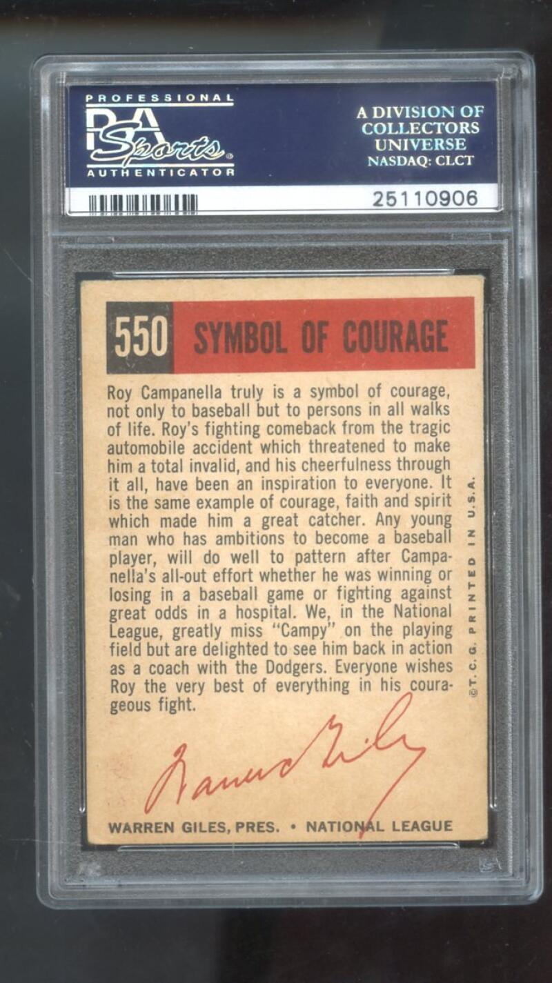 1959 Topps #550 Roy Campanella Symbol Of Courage PSA AA Graded Baseball ...