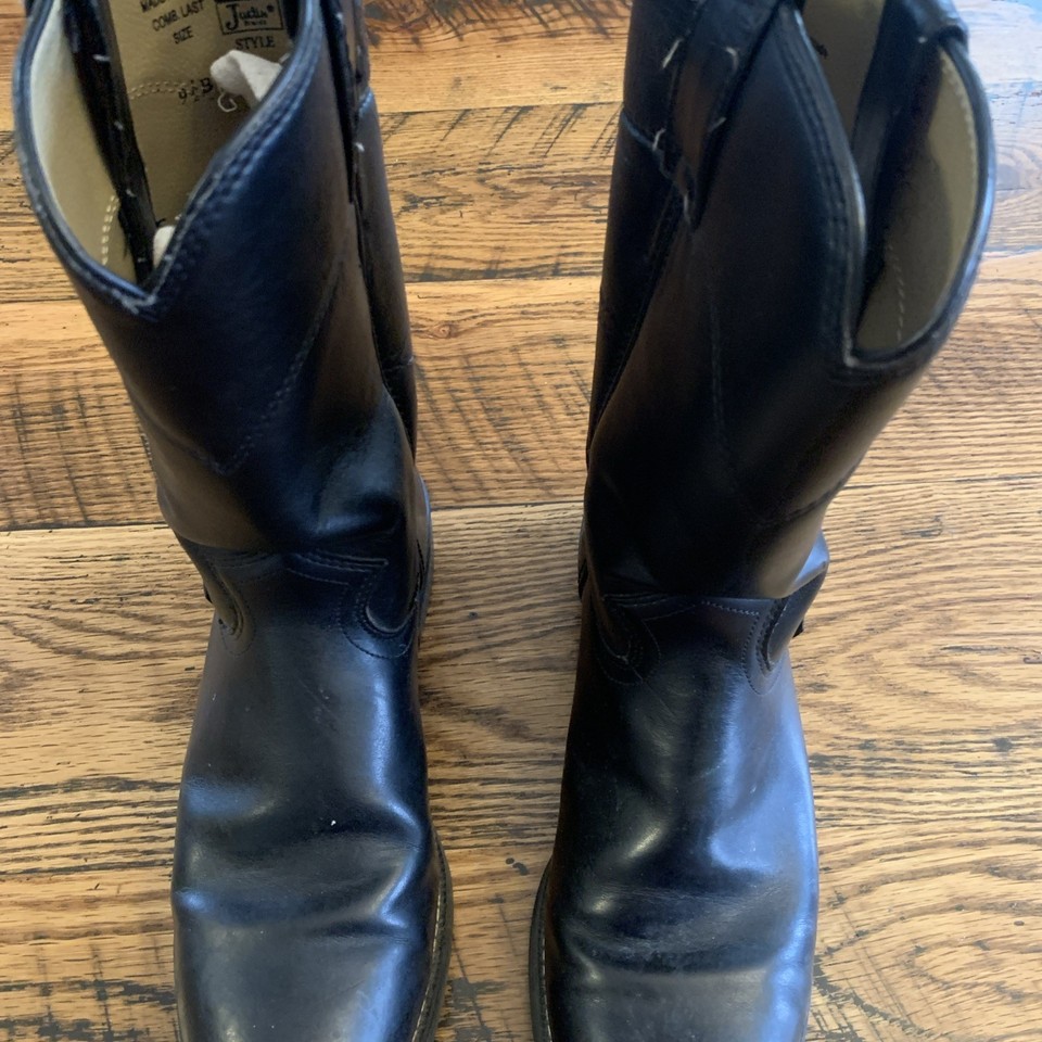 Justin Basics JBL3000 Men's Black Leather Roper Western Cowboy Boots ...