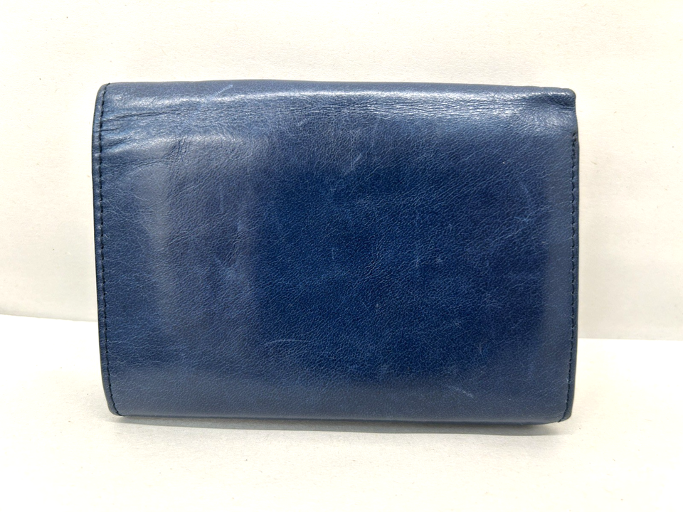 HOBO Tri Fold Robin Wallet Compact Blue Leather Kiss Lock | eBay