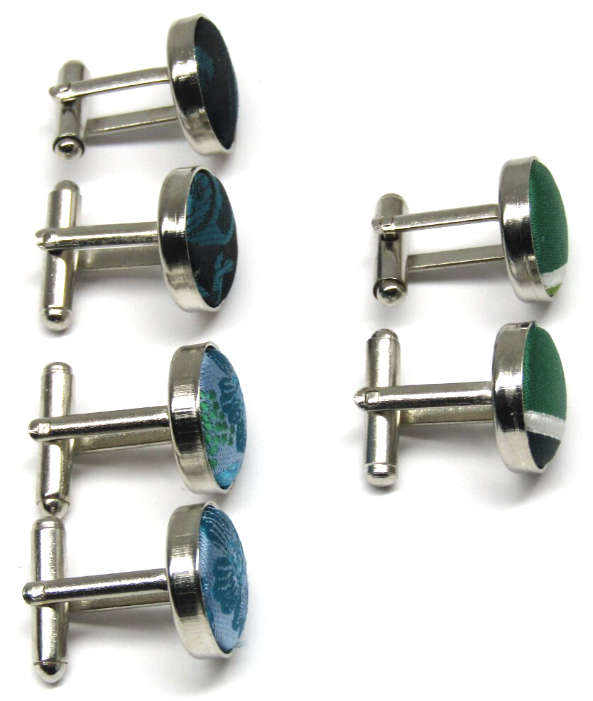 Classic Round Fabric Cufflinks Lot of 3 Pairs Men’s Dress Shirt Formal ...