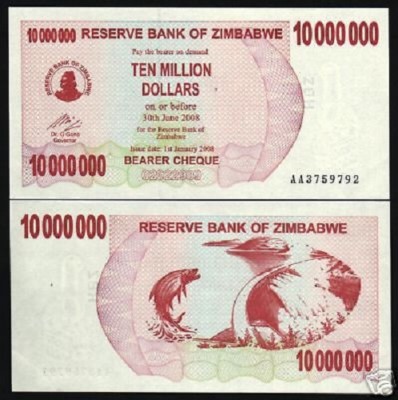 ZIMBABWE 10000000 10 Million DOLLARS P-55 2008 x 100 Pcs Lot BUNDLE UNC ...