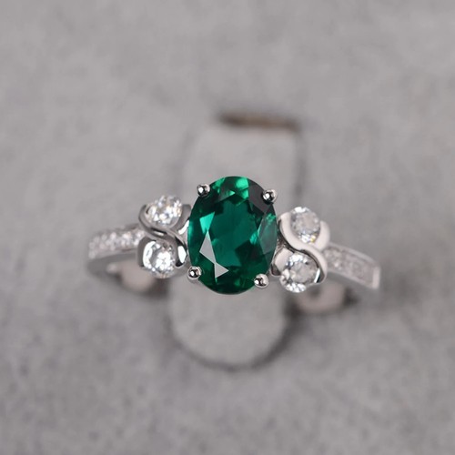 Emerald jewellery ring, May birthstone ring, 925 silver engagement ring ...