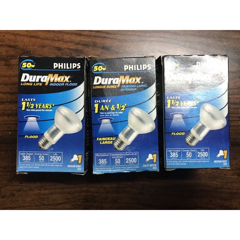 NEW 3 Packs Philips Duramax Indoor Flood 50w Med. Base R20 Bulbs 2500 ...