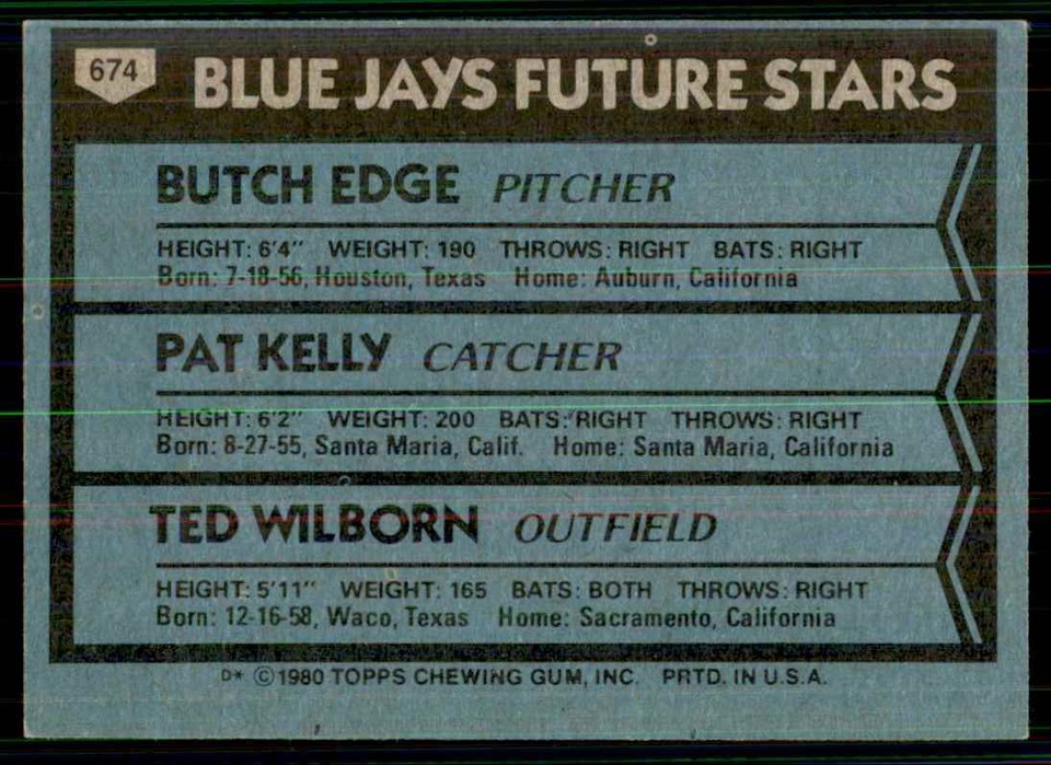 1980 Topps Blue Jays Future Stars - Butch Edge/Pat Kelly/Ted Wilborn RC ...
