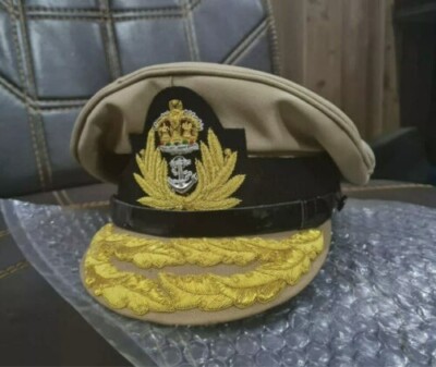 HAT CAP KEPI - WW2 British Royal Navy Admiral Officer Khaki Hats Caps ...