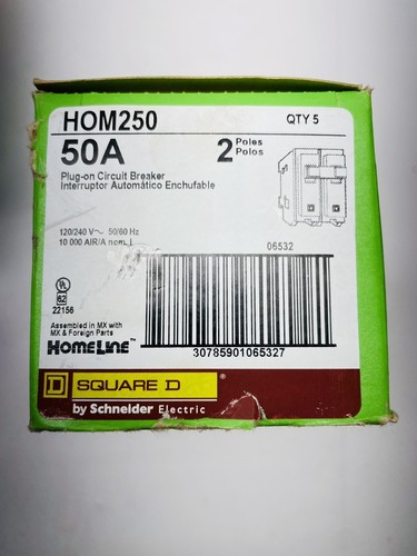Lot Of 5!New Square D HOM250 Homeline 2 Pole 50 Amp 120/240V AC Plug In ...