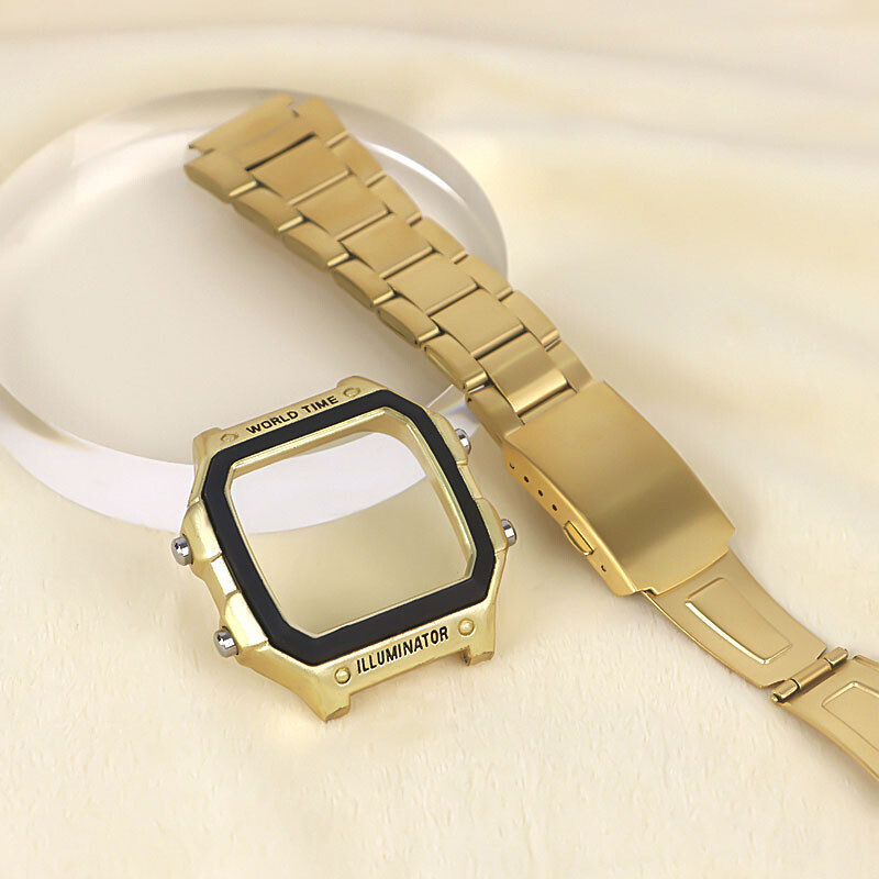 Metal Watch Strap + Modified Stainless Steel Case Cover For Casio ...
