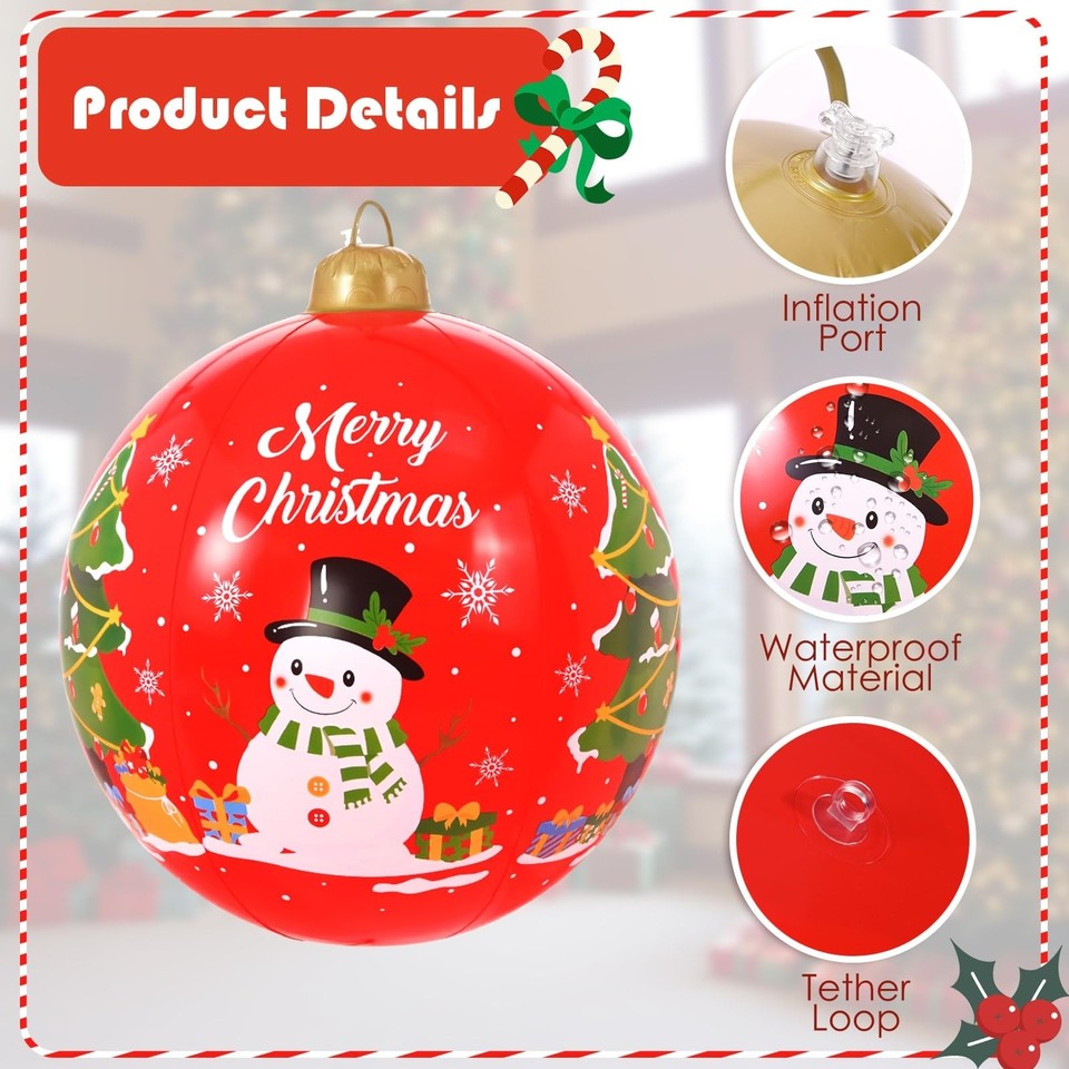 2Pcs 32 inch Giant Inflatable Christmas Balls Large PVC Decorated Ball ...