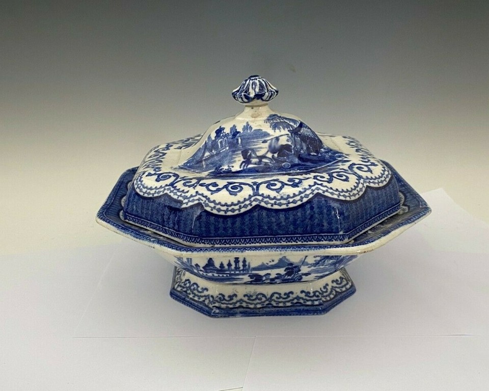 NICE! ANTIQUE ADAMS BLUE TRANSFER "DAMASCUS" COVERED VEGETABLE DISH | eBay