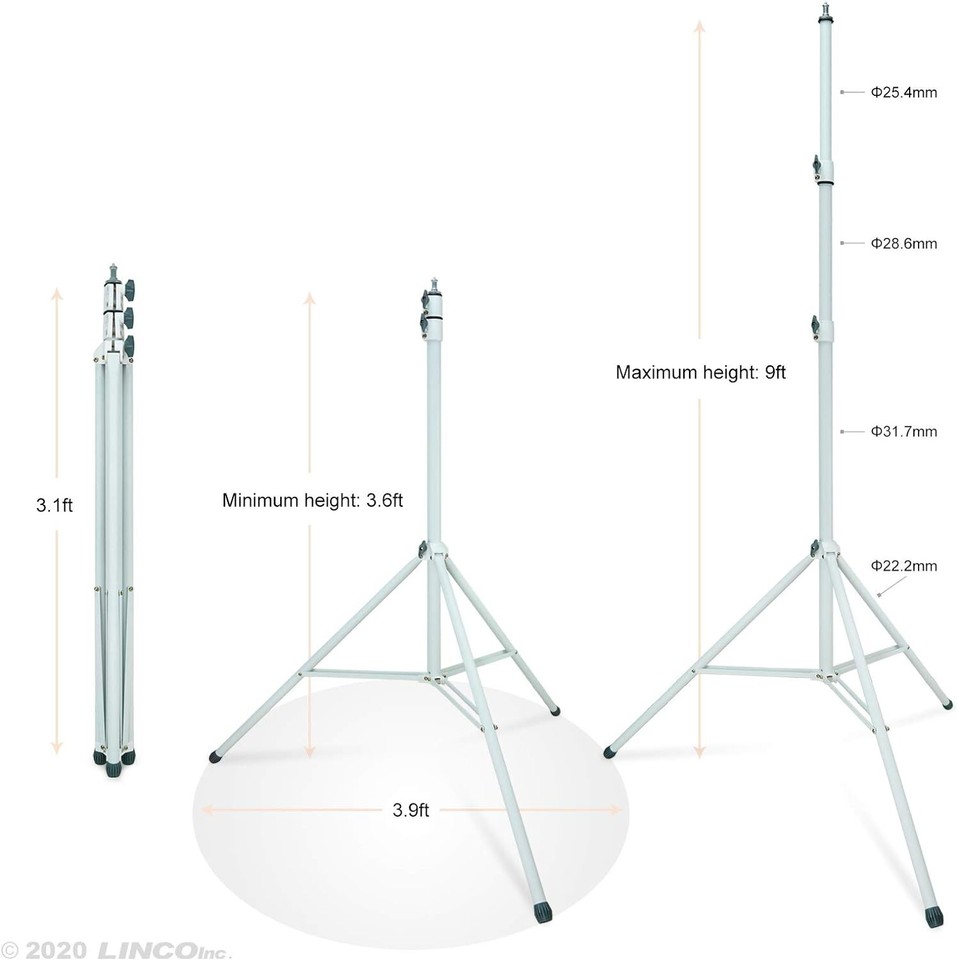 LINCO 9ft White Light Tripod Heavy Duty Stand with 1/4" Head for Photo ...