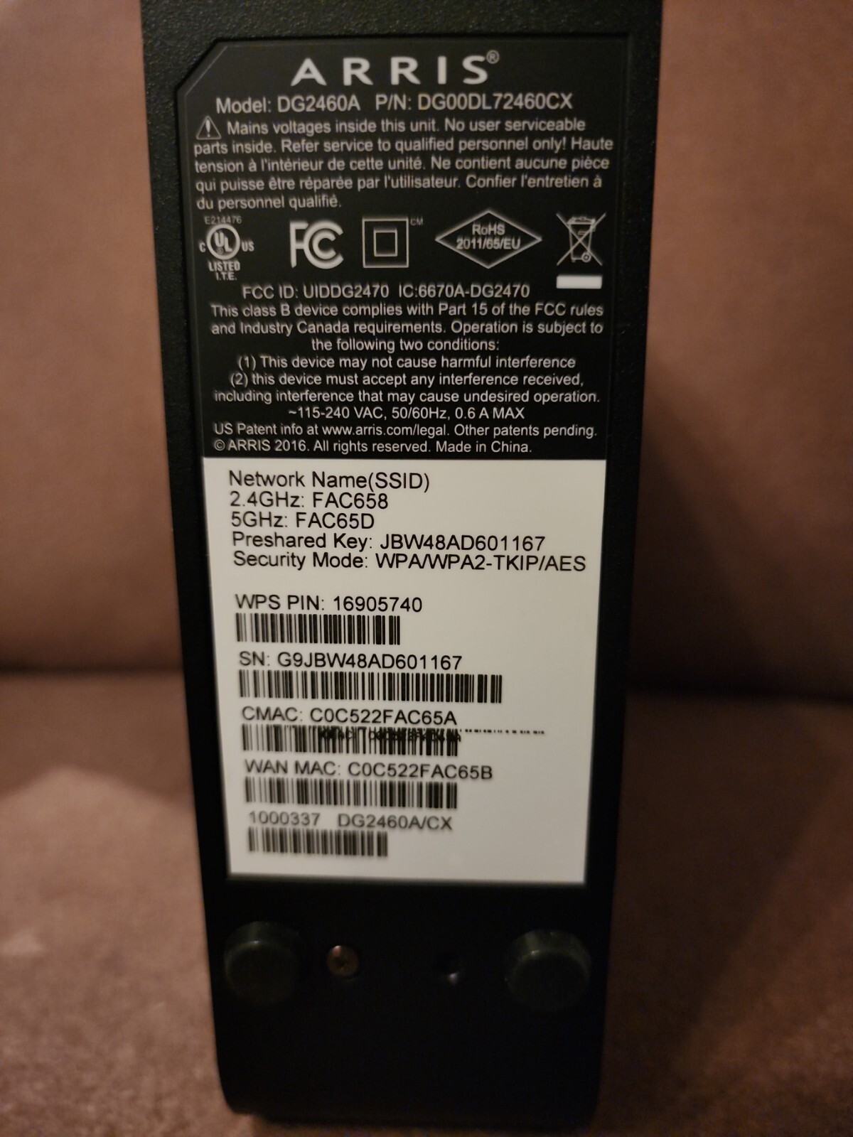 ARRIS+DG3260A+Cable+Modem+Dual+Band+WiFi+Wireless+Router+DOCSIS+3.0 for ...