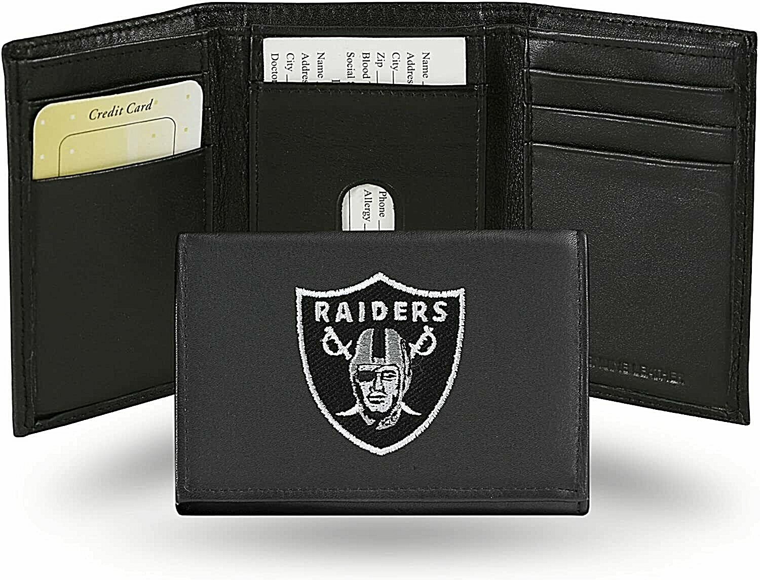 Oakland Raiders NFL Embroidered Leather Tri-fold Wallet Rico Industries ...
