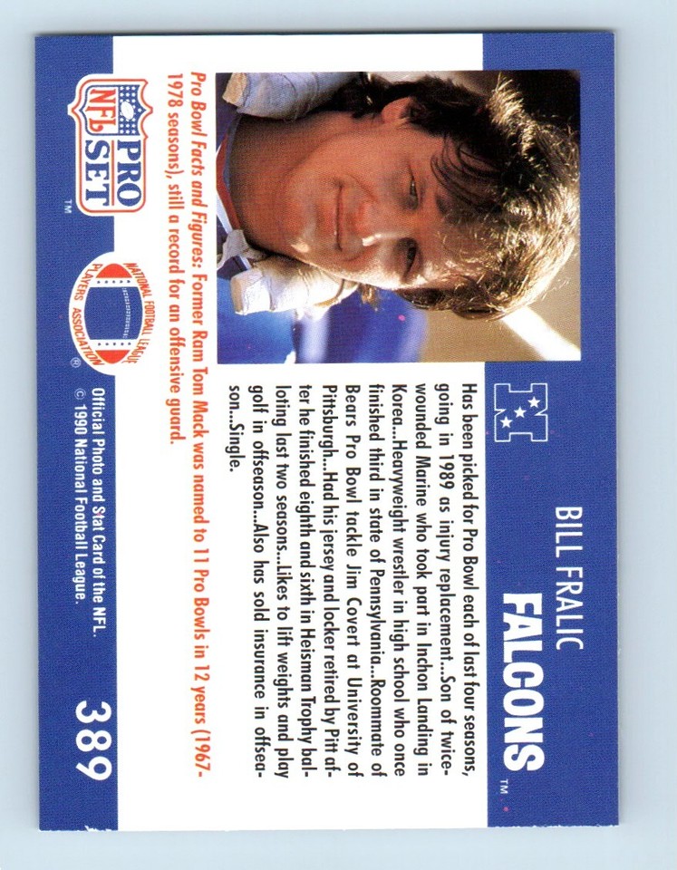 1990 Pro Set Bill Fralic Atlanta Falcons #389 | eBay