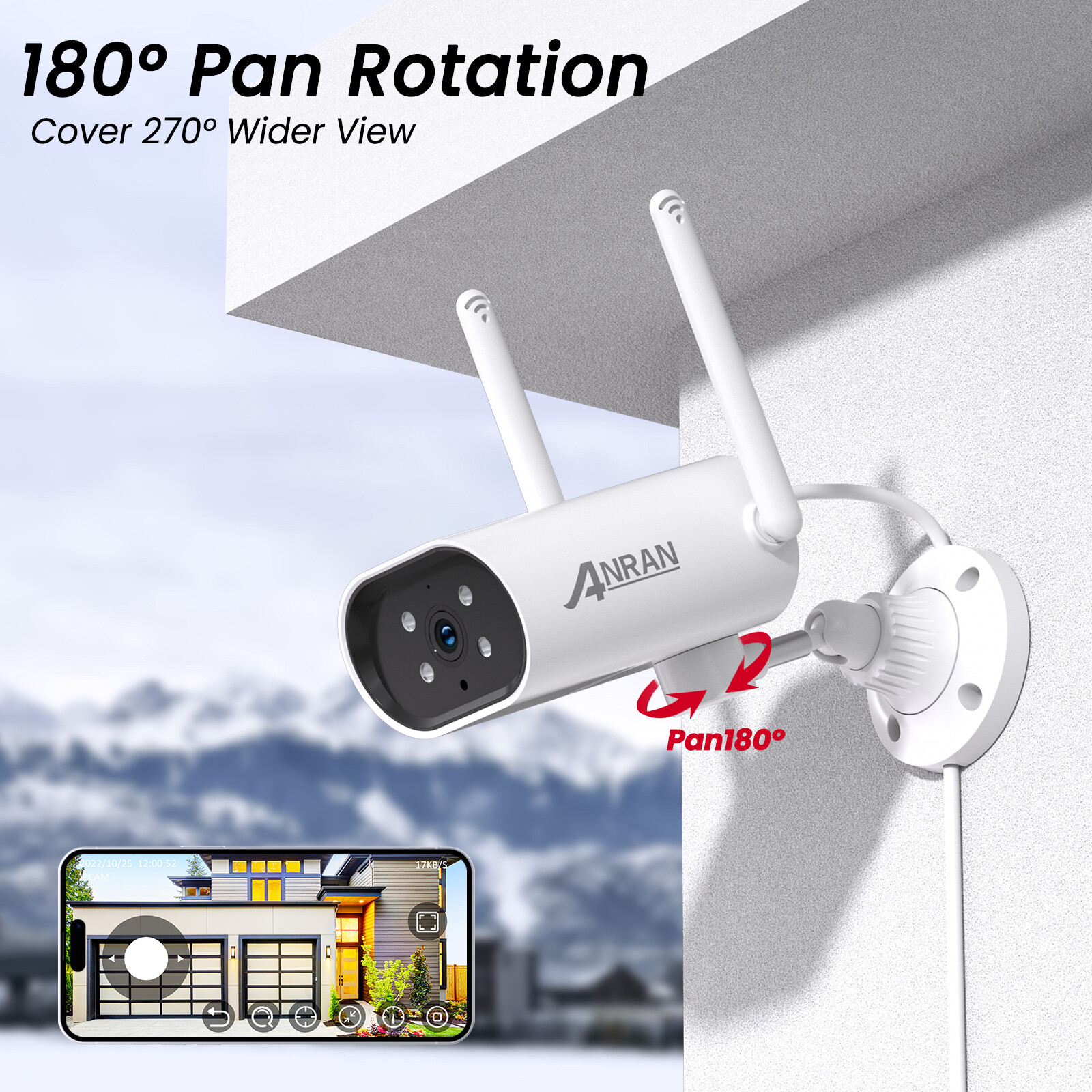 ANRAN Wireless Security Camera System 180° Pan WIFI CCTV Night Vision ...