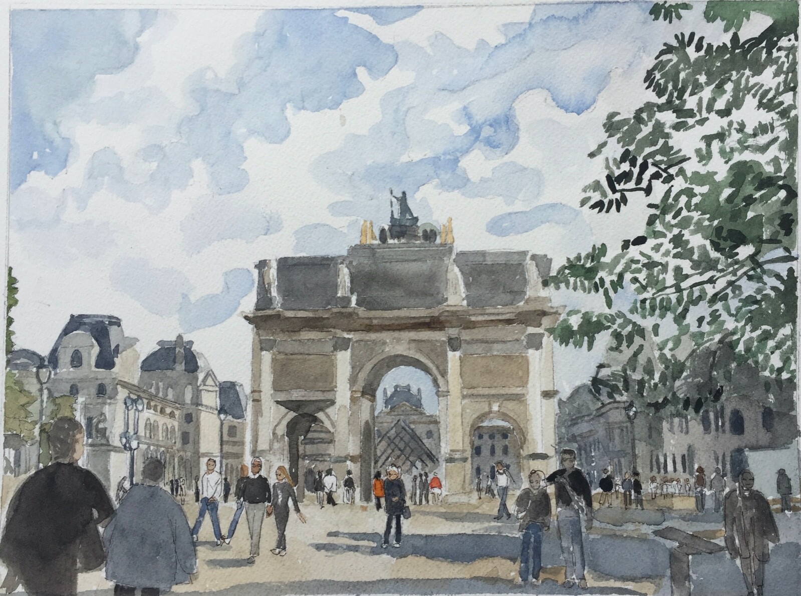 PARIS, THE ARC DE TRIUMPH / ORIG. W/C / 12" H X 16"W / MIMI DAVIS ...