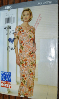 Butterick See & Sew 4565 Ladies Square Neck Dress Pattern Sz 12 14 16 ...