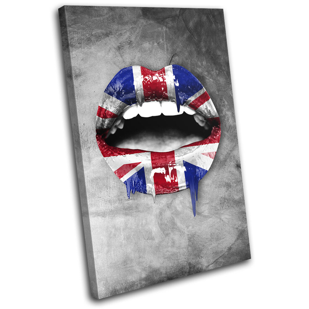 Union Jack Lips Grunge Fashion SINGLE CANVAS WALL ART Picture Print | eBay