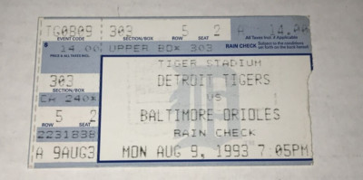 8/9/1993 Tigers Orioles Baseball MLB Box Office Ticket Stub Cal Ripken ...
