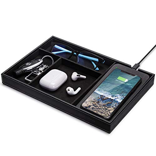 Valet Tray, Built in Wireless Charging Pad, Nightstand Organizer ...