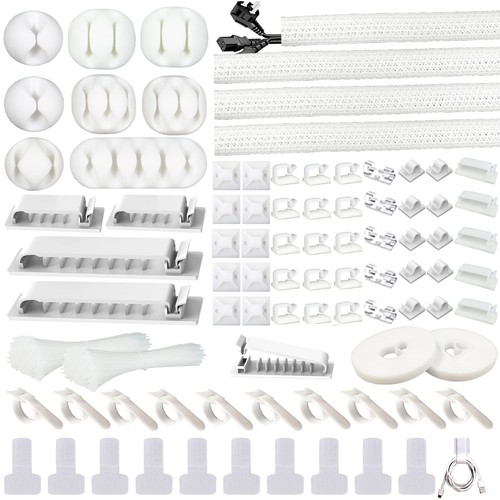 White Cable Management Organizer Kit 4 Cable Sleeve Split47cable Clips ...