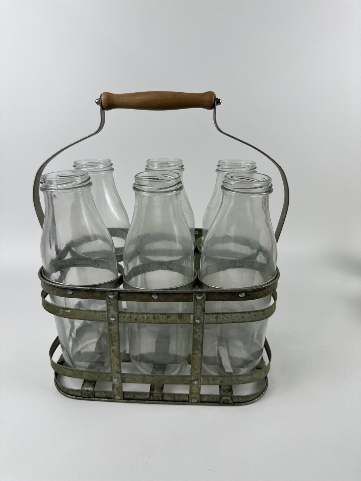 VINTAGE STYLE MILK BOTTLE CARRIER GALVANIZED METAL FARMHOUSE DECOR 6 ...