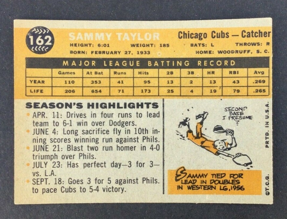 1960 Topps #162 Sammy Taylor Chicago Cubs Baseball Card | eBay
