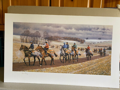 rARE HORSE RACING art print Snow at Seven Barrows by Peter Curling ...