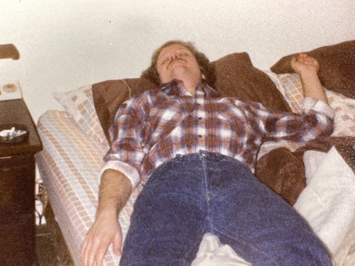 CH) Photograph Handsome Man Flannel Shirt Levis Sleep Nap Laying On Bed ...