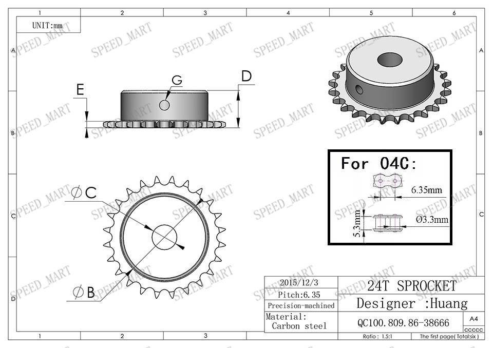 2 pcs 12mm Bore 24 Teeth 24T Metal Pilot Motor Gear Roller Chain Drive ...