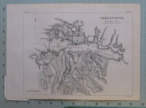 1863 CRIMEAN WAR MAP/BATTLE PLAN SEBASTOPOL 25th SEPT 1854 HARBOUR FORT ...