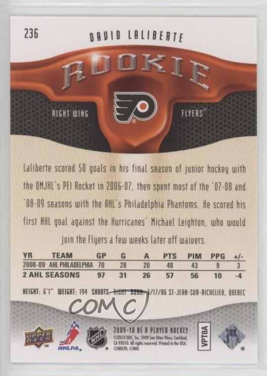 2009-10 Upper Deck Be a Player Rookie 51/99 David Laliberte #236 Rookie RC 2o7 | eBay