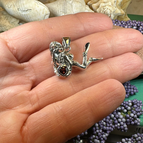 Diver Necklace Beach Scuba Diving Ladies Garnet Pendant 925 W/FREE ...