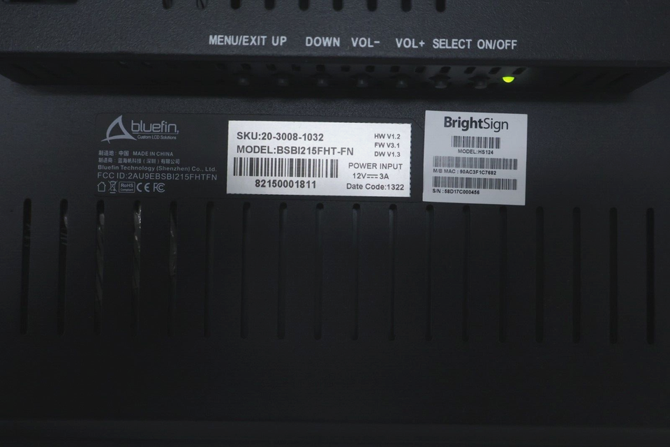 Bluefin BrightSign HS124 15.6" Full HD LCD Digital Signage Display ...