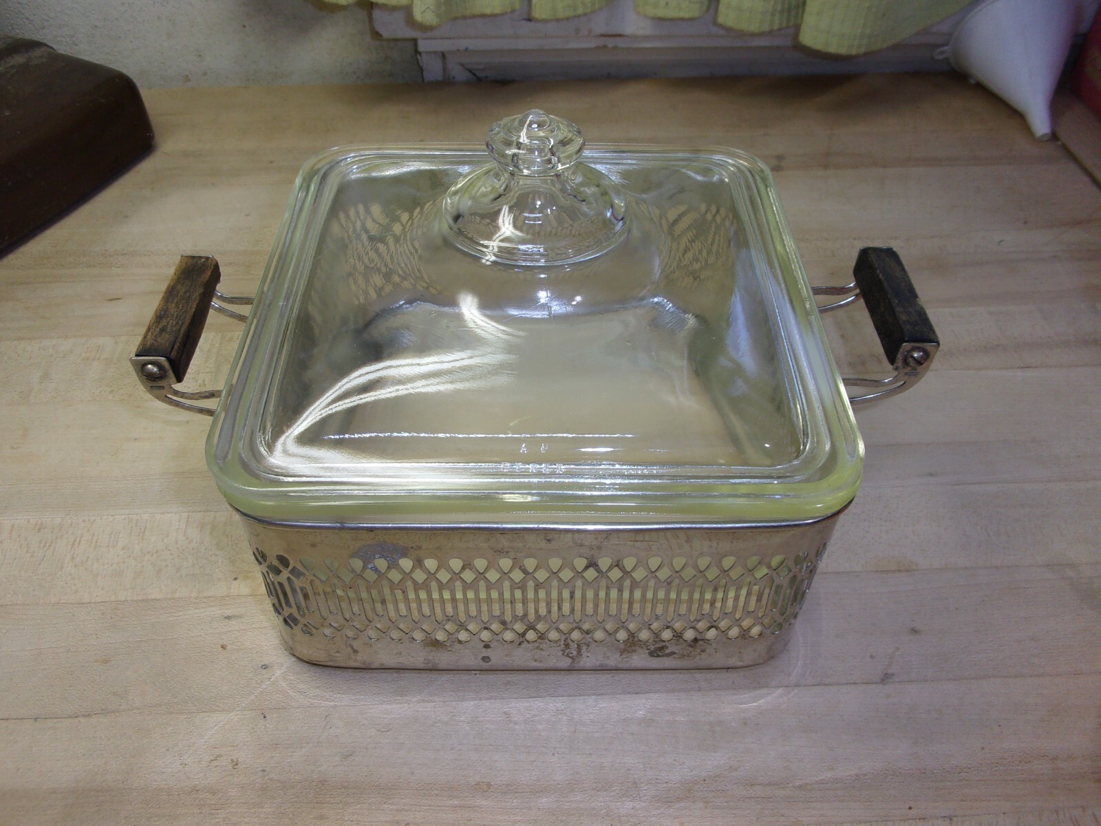 Vtg. Pyrex #800 Square Clear Glass 7" Casserole Dish W/Lid & Caddy FREE ...
