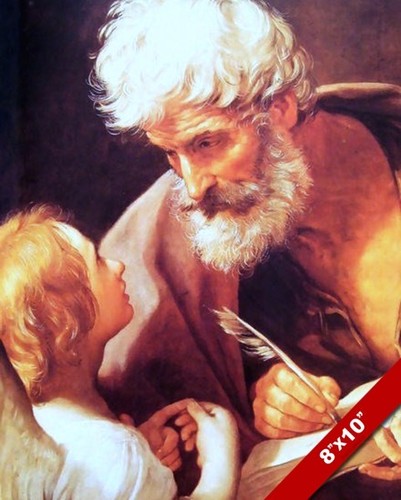 APOSTLE SAINT MATTHEW & ANGEL PAINTING BIBLE CHRISTIAN ART REAL CANVAS ...