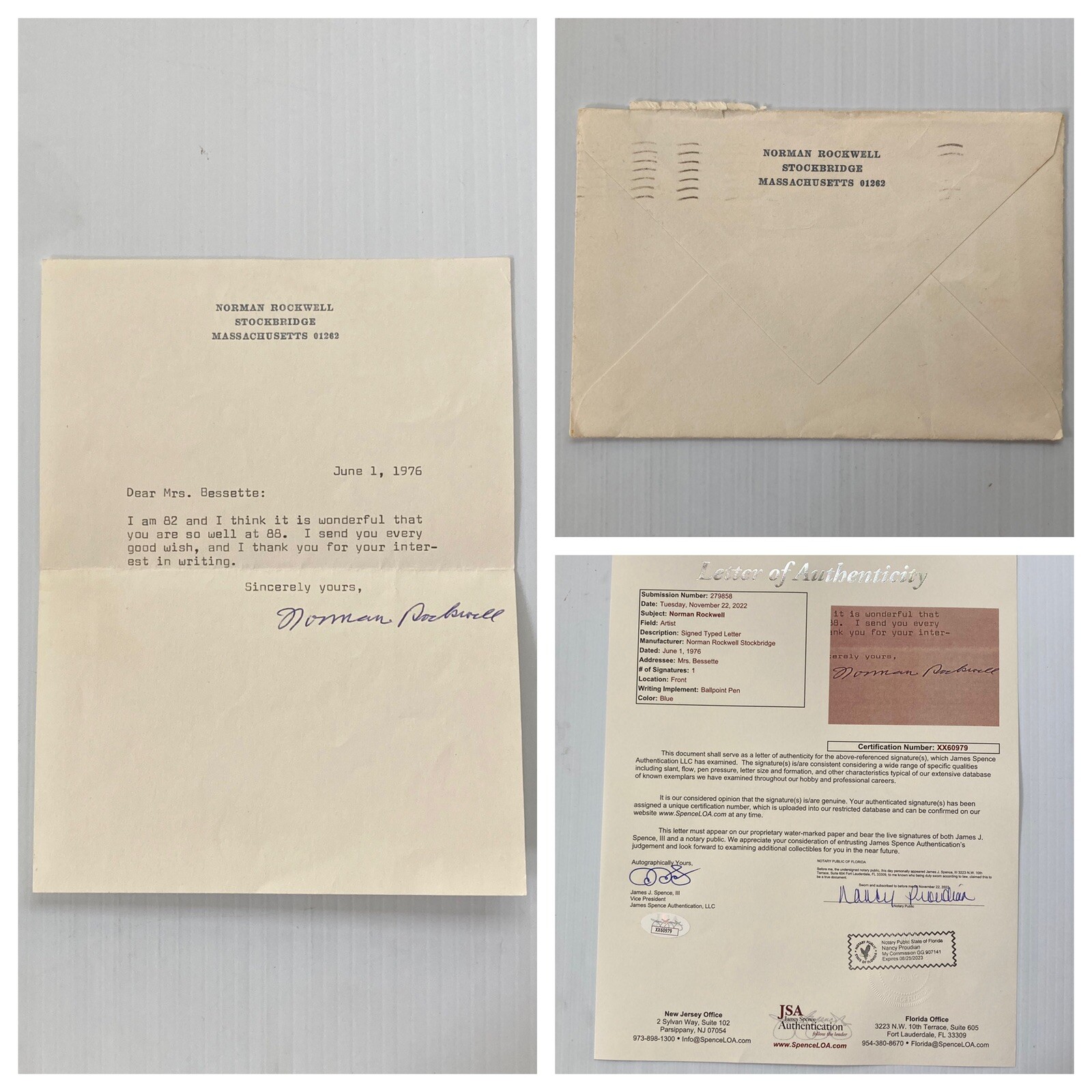 Artist Norman Rockwell Autograph 1976 Typed Signed Letter TSL - JSA ...