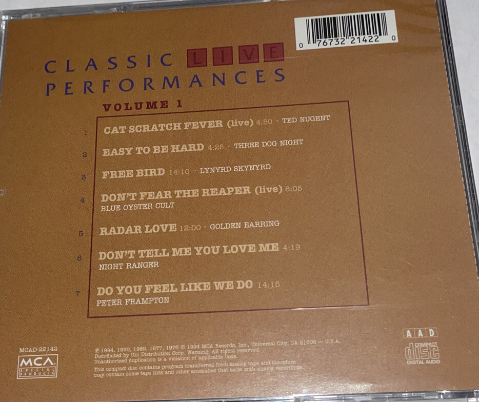 Classic Live Performances, Vol. 1 by Various Artists (CD, Jan-1995 ...