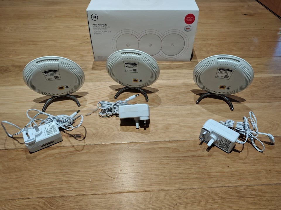 BT Whole Home WiFi Disc System Triple Pack With 3x Power Leads And 1x ...