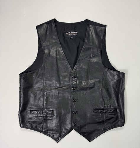 Wilsons Leather Vest Mens 2XLT Black Western Formal Cowboy Button Front ...