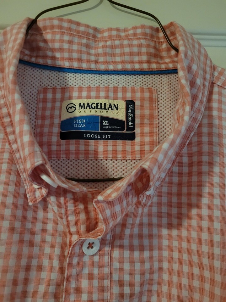 Magellan Men's Shirt Button Up Orange Plaid Size XL Loose Fit Mag ...